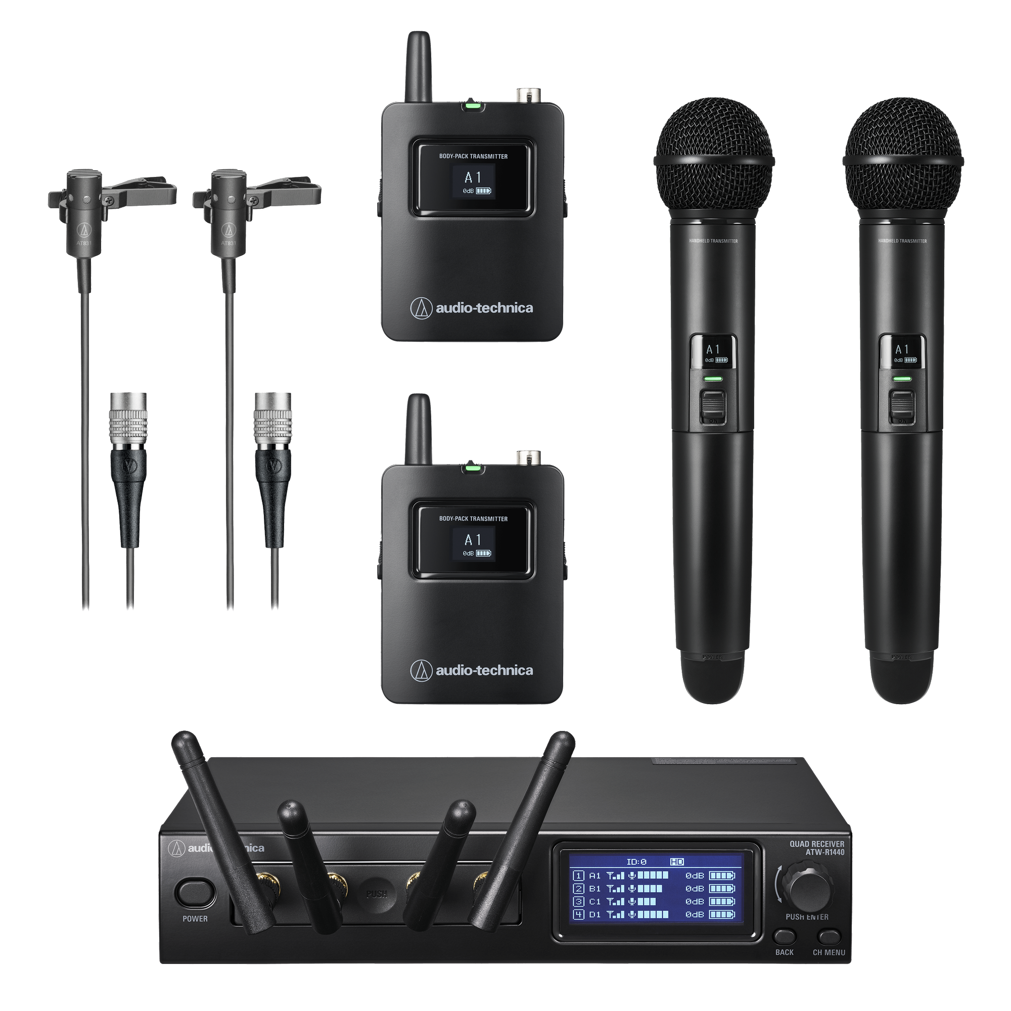 Audio Technica ATW-1443/AT831cW System 20 PRO Quad Wireless Combo Syst ...